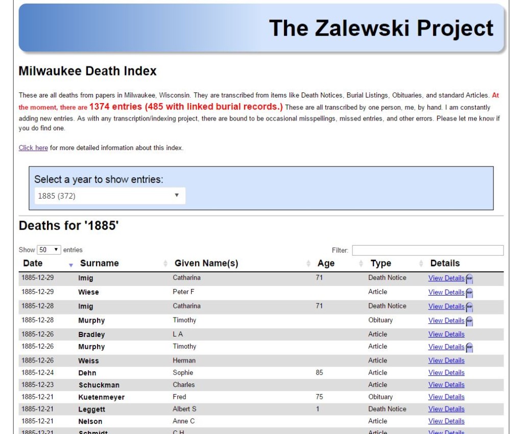Milwaukee Death Index: Updates - Zalewski Family Genealogy